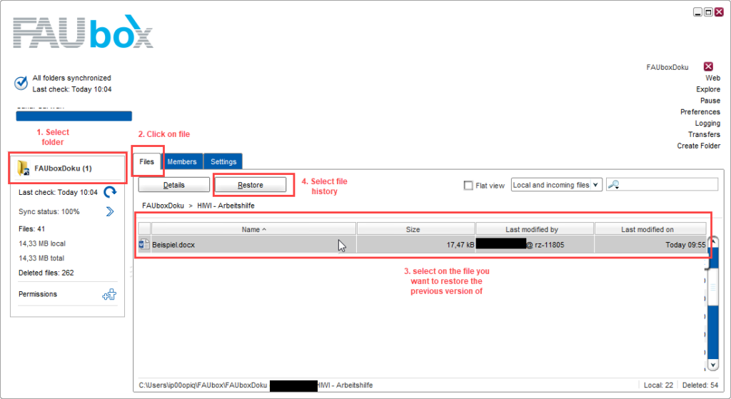 Restoring File Versions - FAUbox