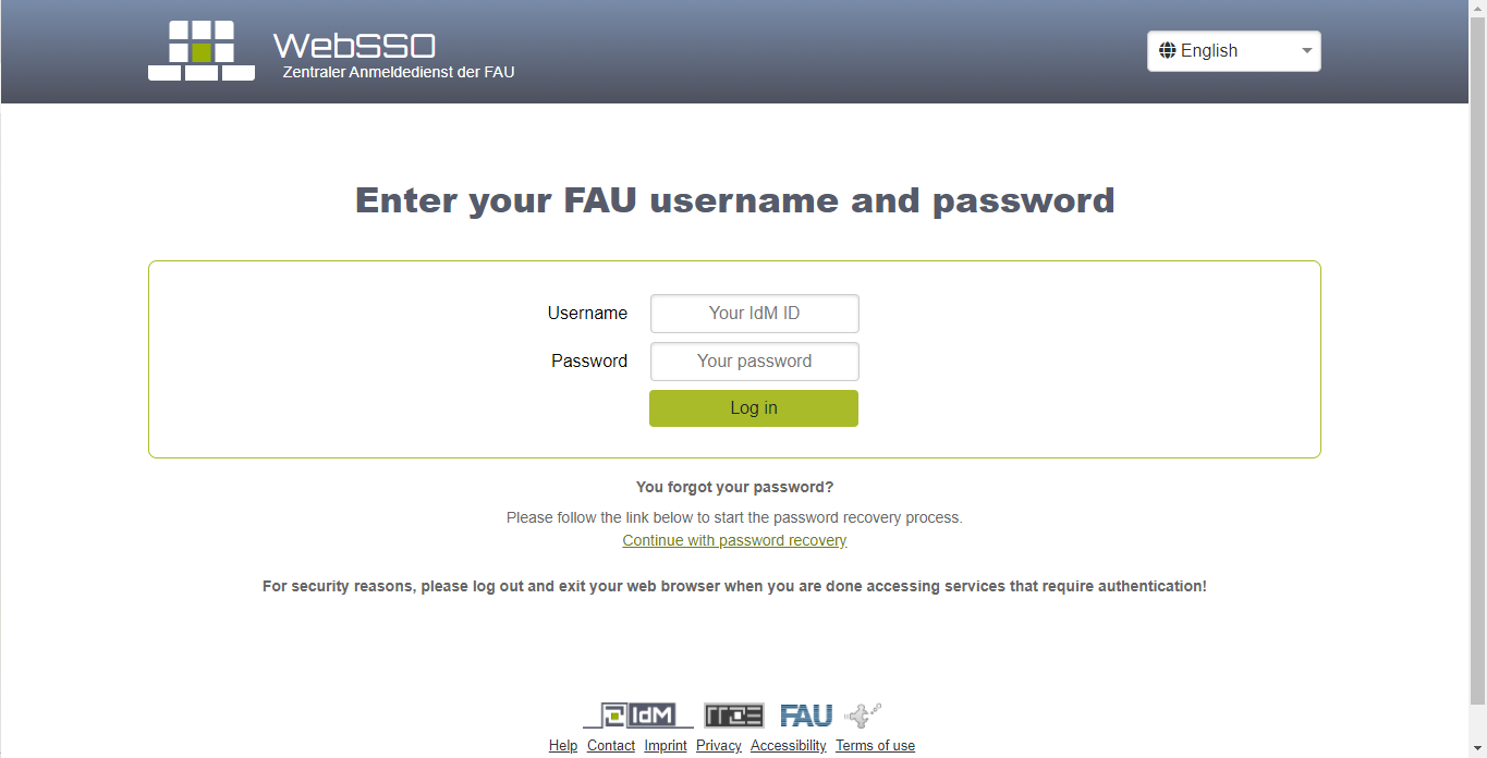 Logging into the web interface - FAUbox