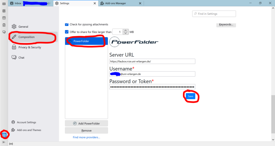 Using the Powerfolder Plug-In for Thunderbird › FAUbox
