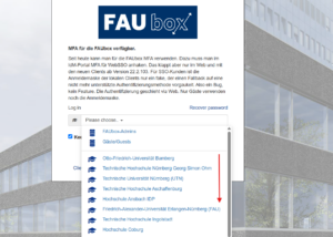 Logging into the web interface - FAUbox